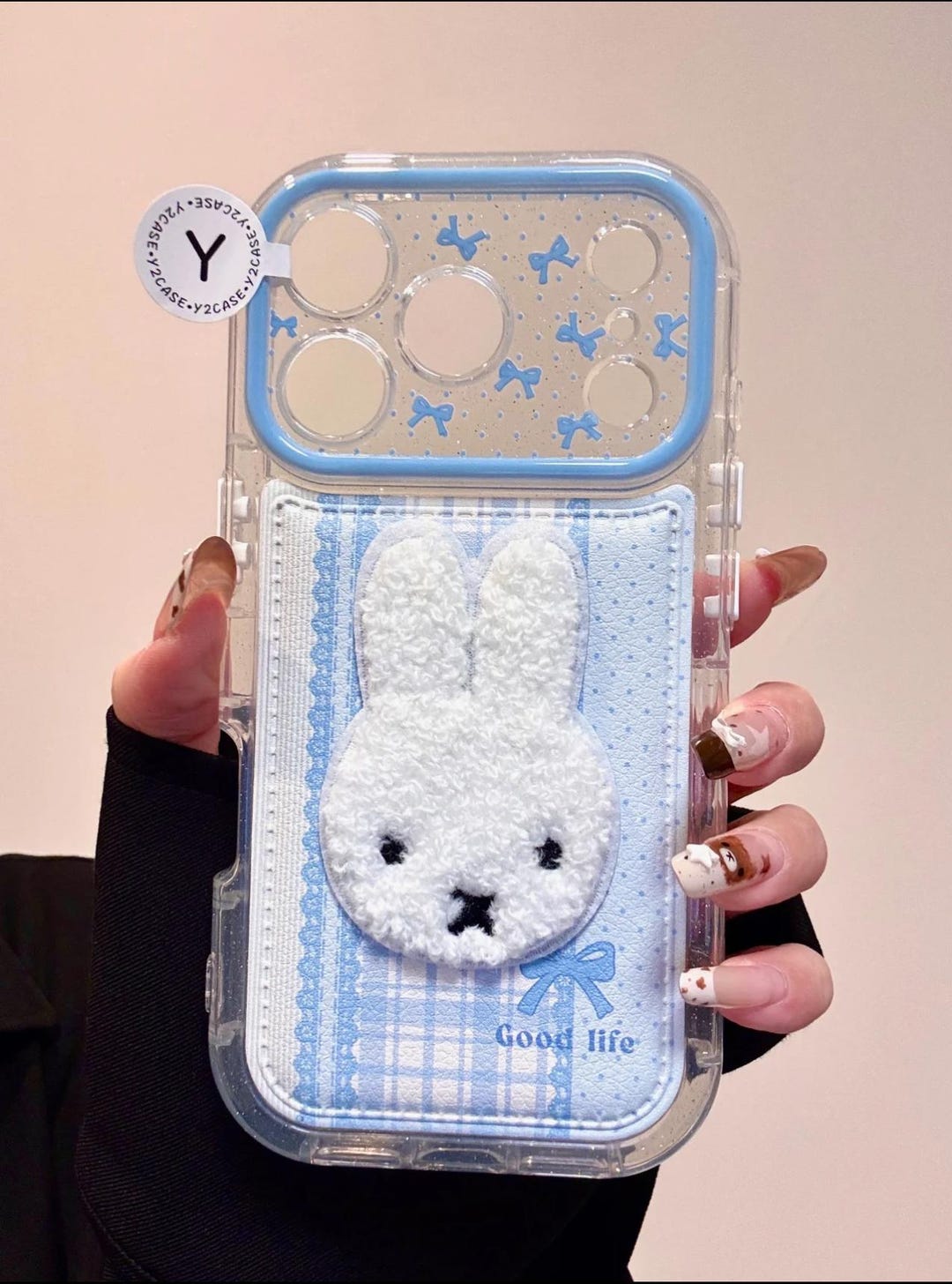 Blue Plaid Miffy Style Bunny Case iPhone 17 16 15 14 Pro Max, 3D Plush ...
