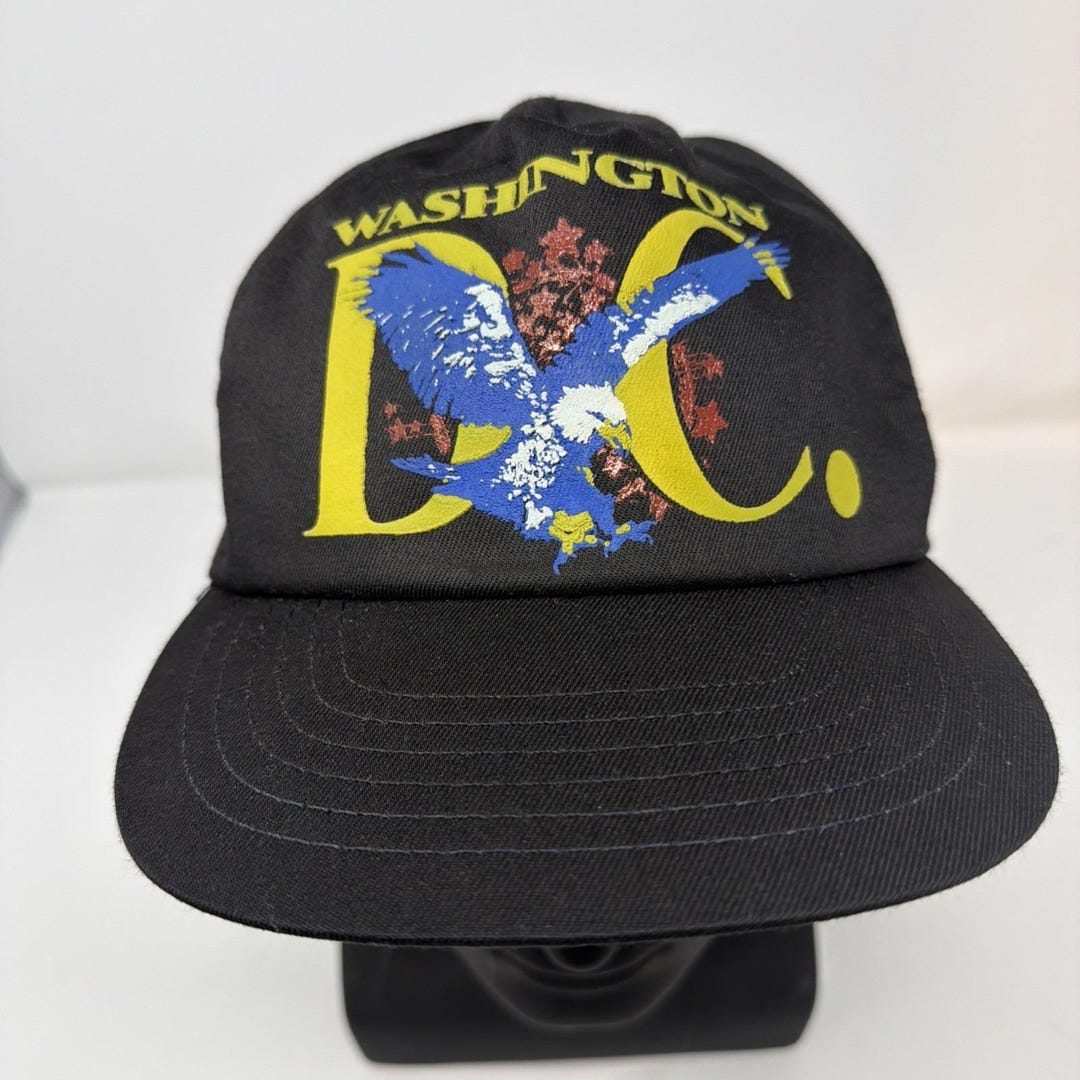 Vintage Washington DC Eagle Snapback Hat Made USA Black Graphic Cap 90s ...