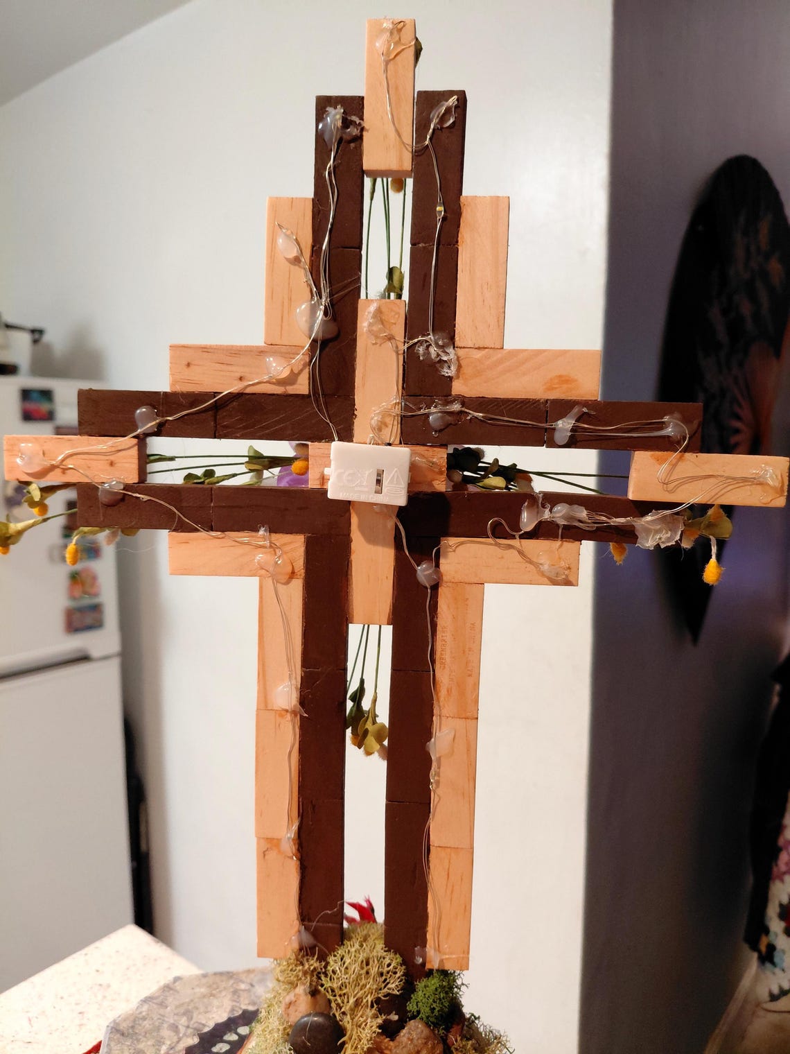Jenga Block Cross, Floral Spring Decor, With Lighting - Etsy
