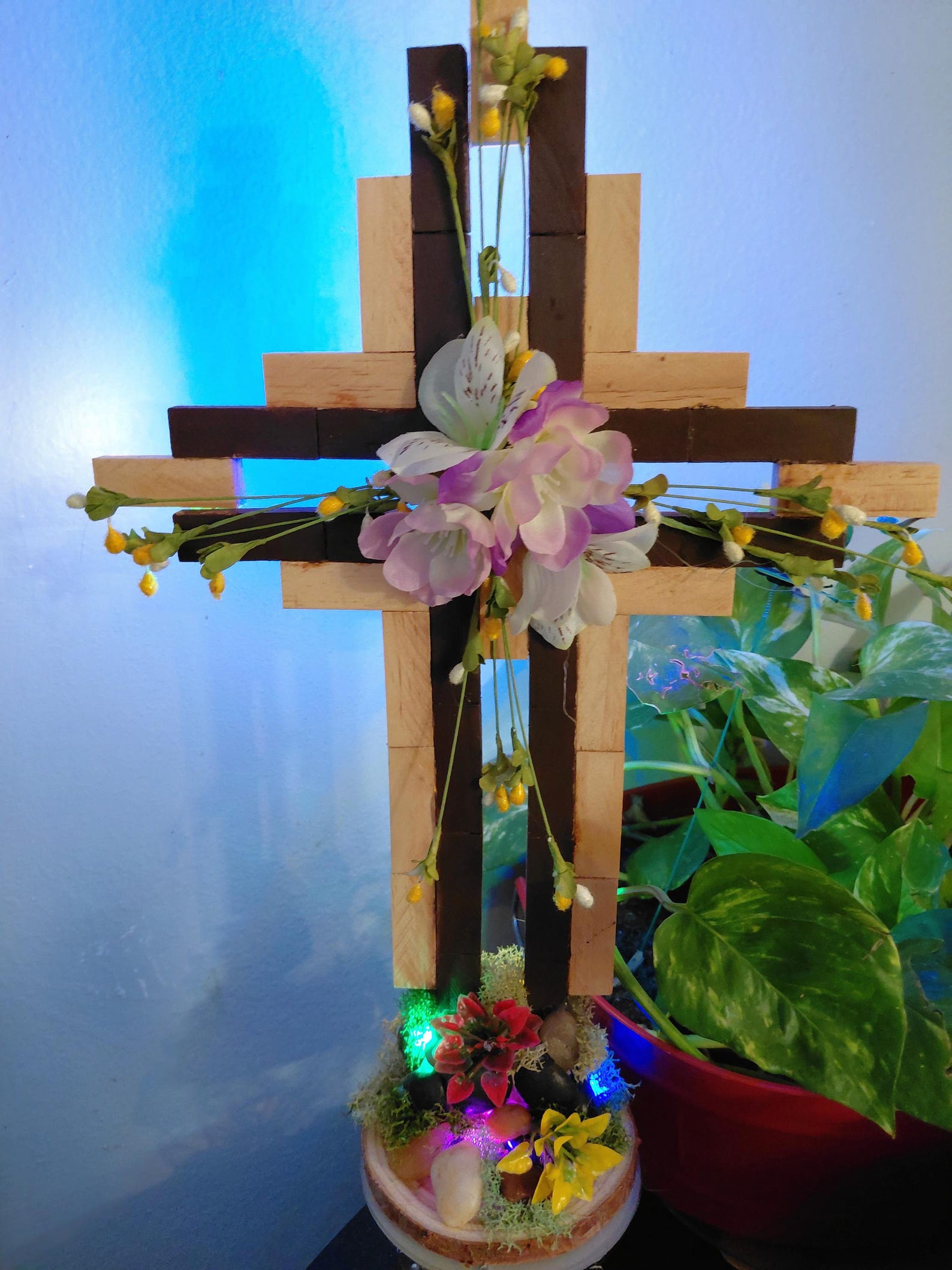 Jenga Block Cross, Floral Spring Decor, With Lighting - Etsy