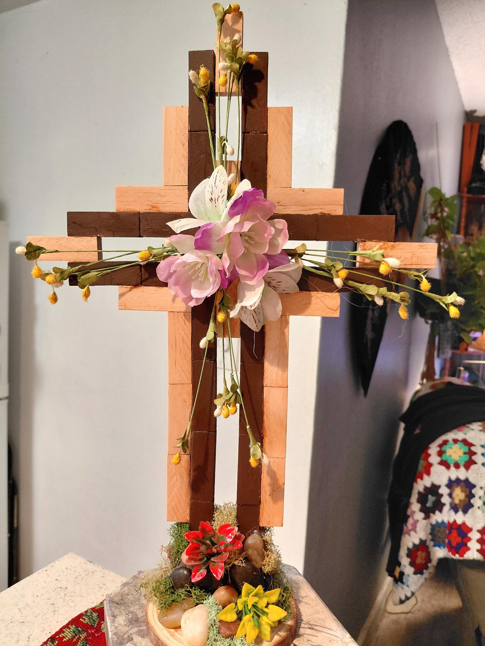 Jenga Block Cross, Floral Spring Decor, With Lighting - Etsy