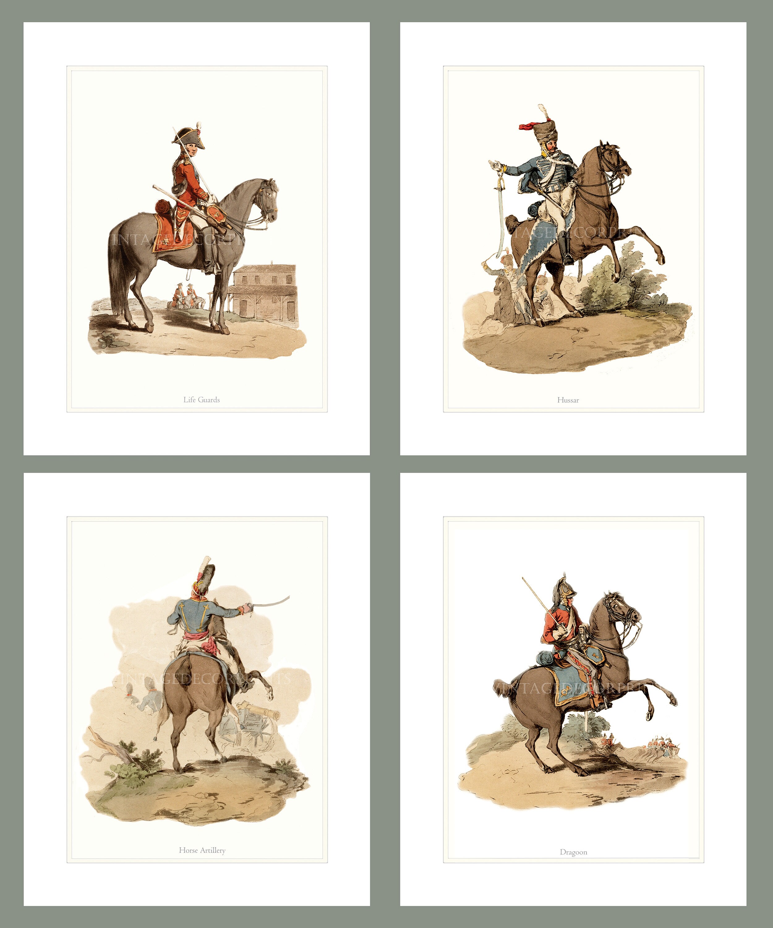 British Cavalry Print. Kings Royal Hussars. Horse and Sabre. British ...