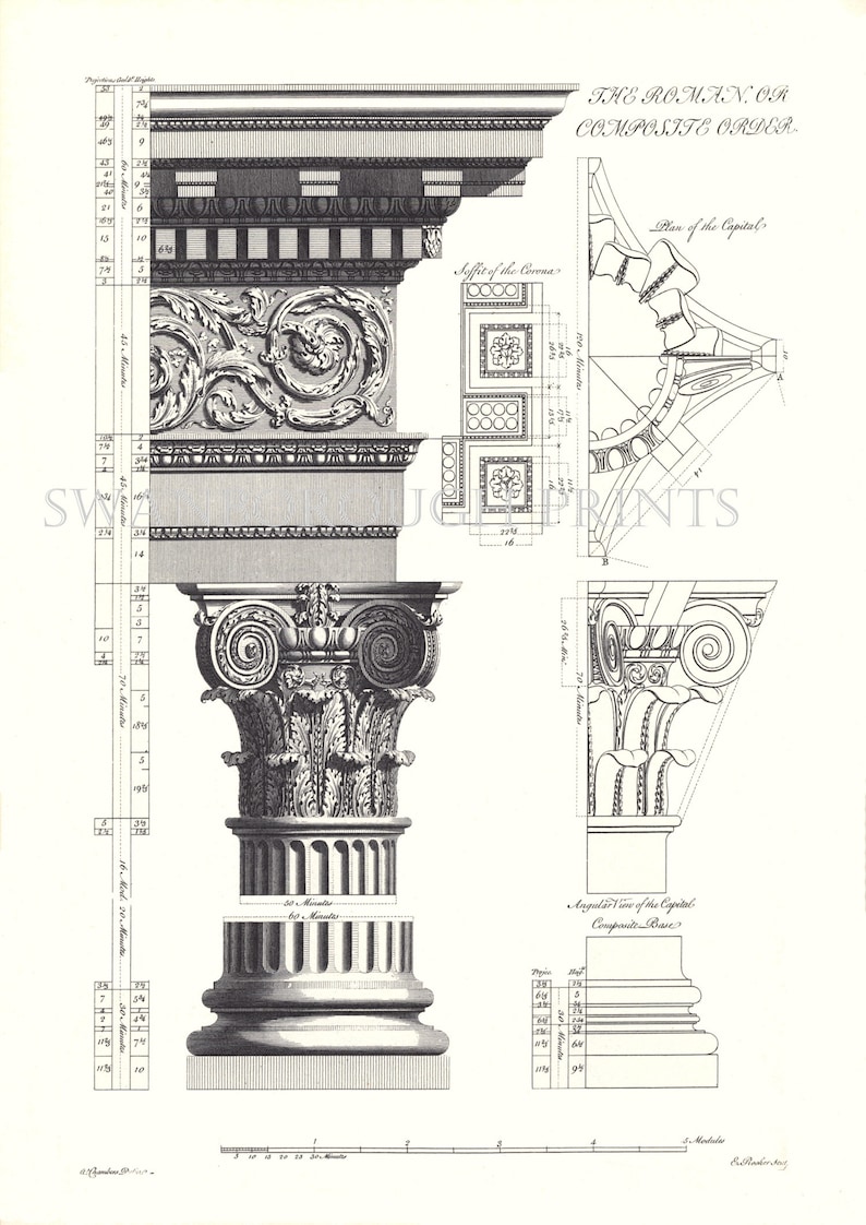 Architectural Drawings. Roman Column Print. Wall Art Decor. | Etsy