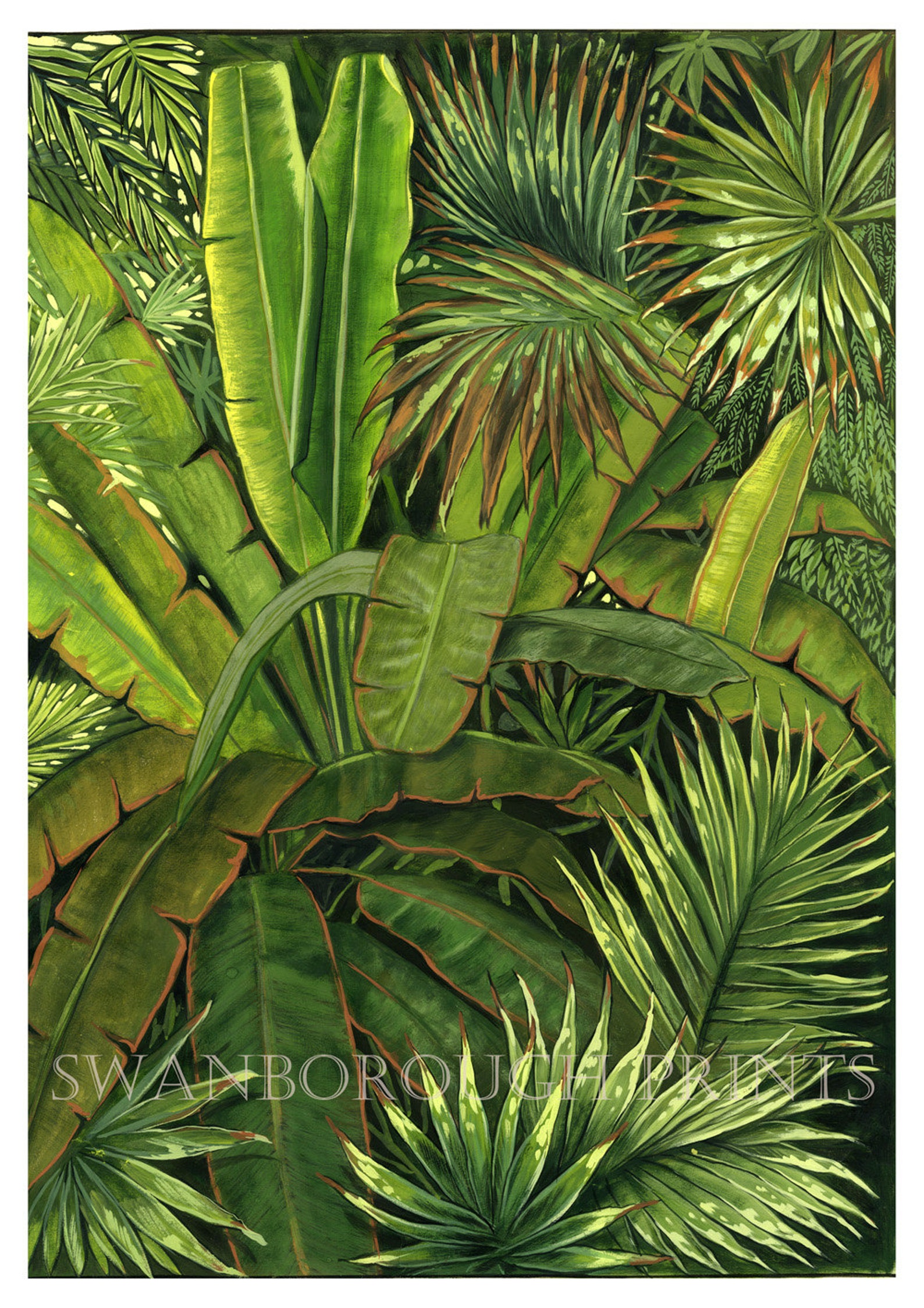 Jungle Palm Trees Print. Jungle Plants. Deep Green Home Décor. Original ...