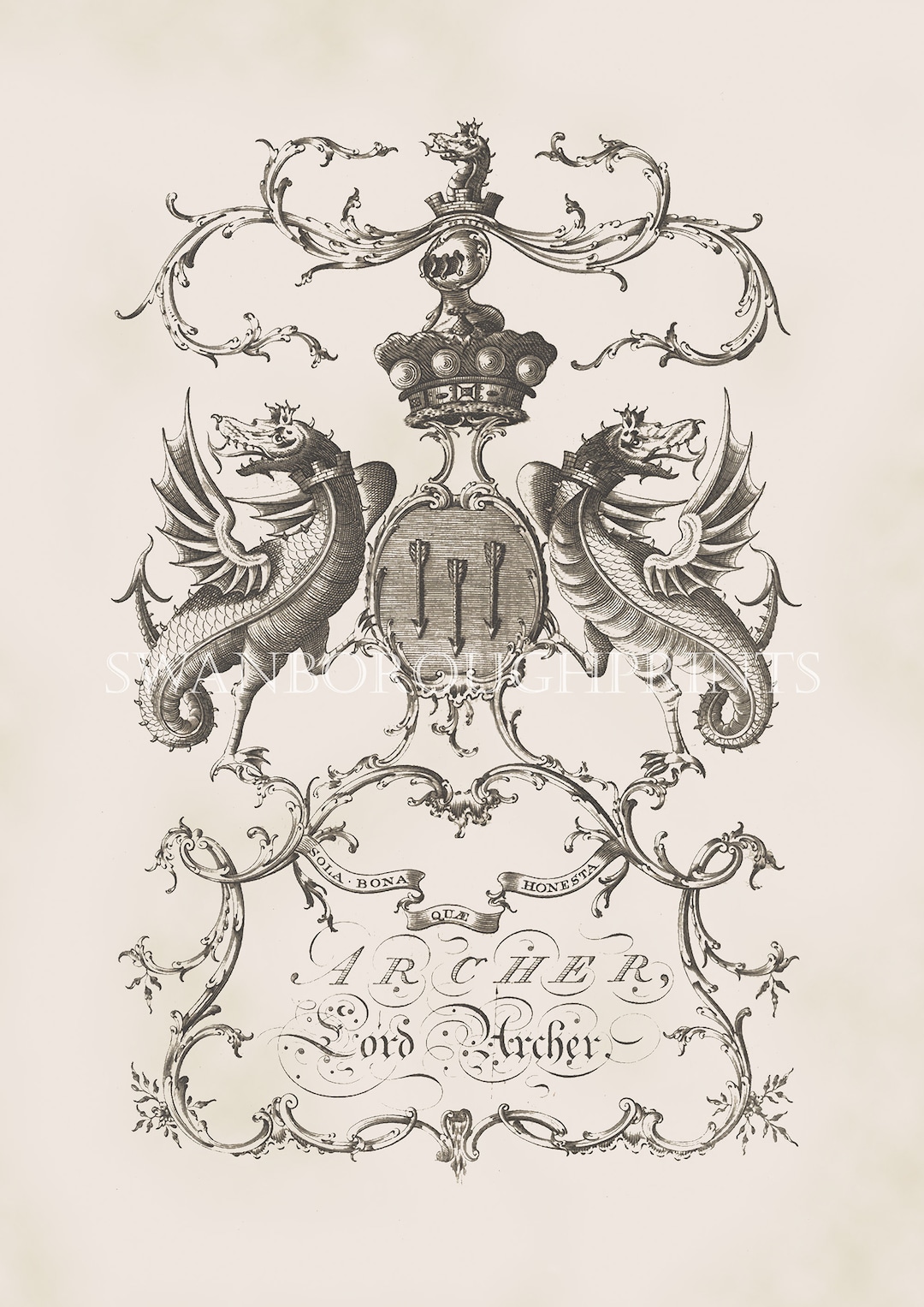 Heraldry Crest Archer Lord Archer, Archer Family Coat of Arms, Antique ...