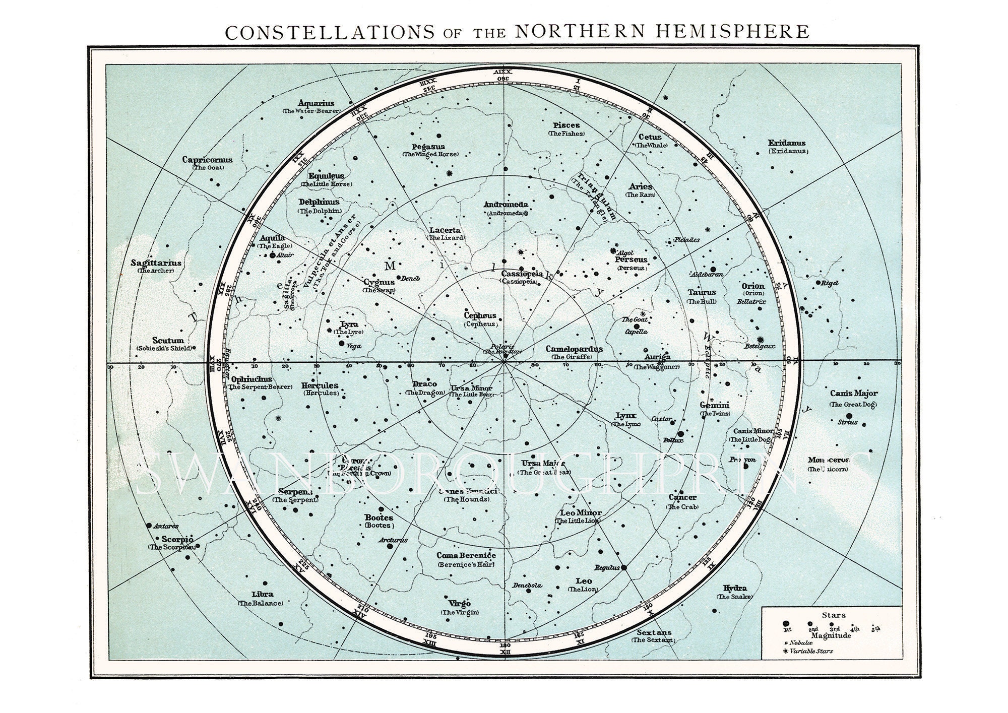Northern Hemisphere Constellations Map, Astronomy Print Taken From an ...