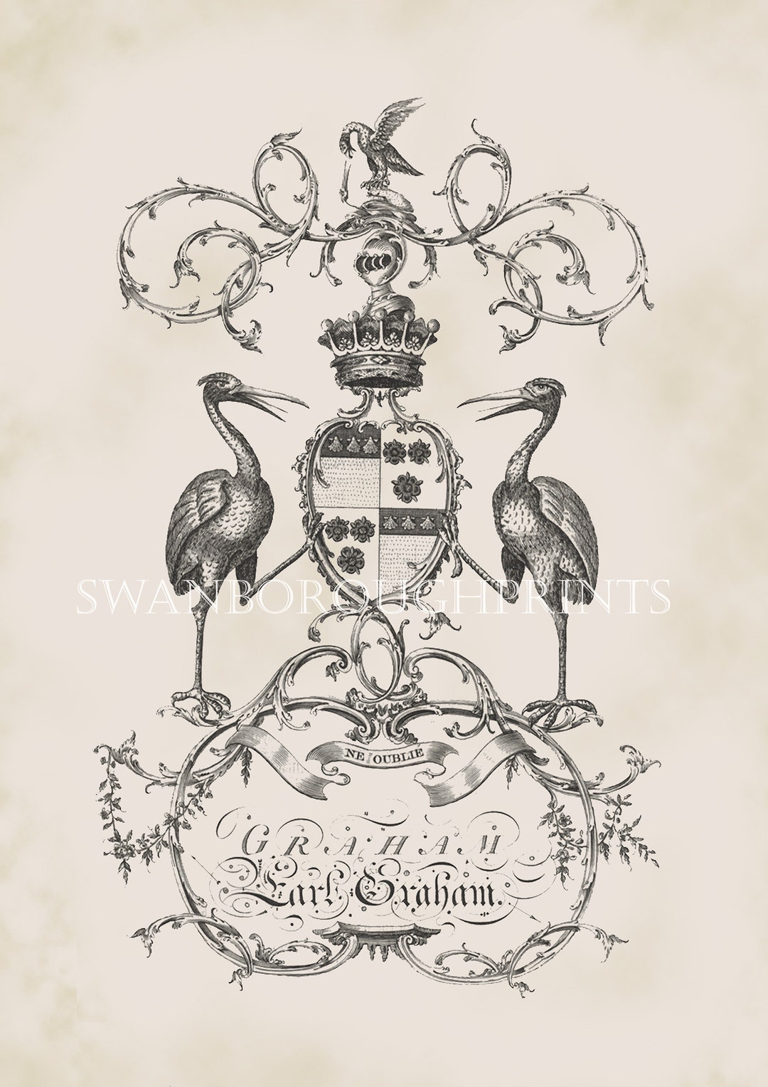 Heraldry Crest Graham Earl Graham Family Coat of Arms, Antique Look ...