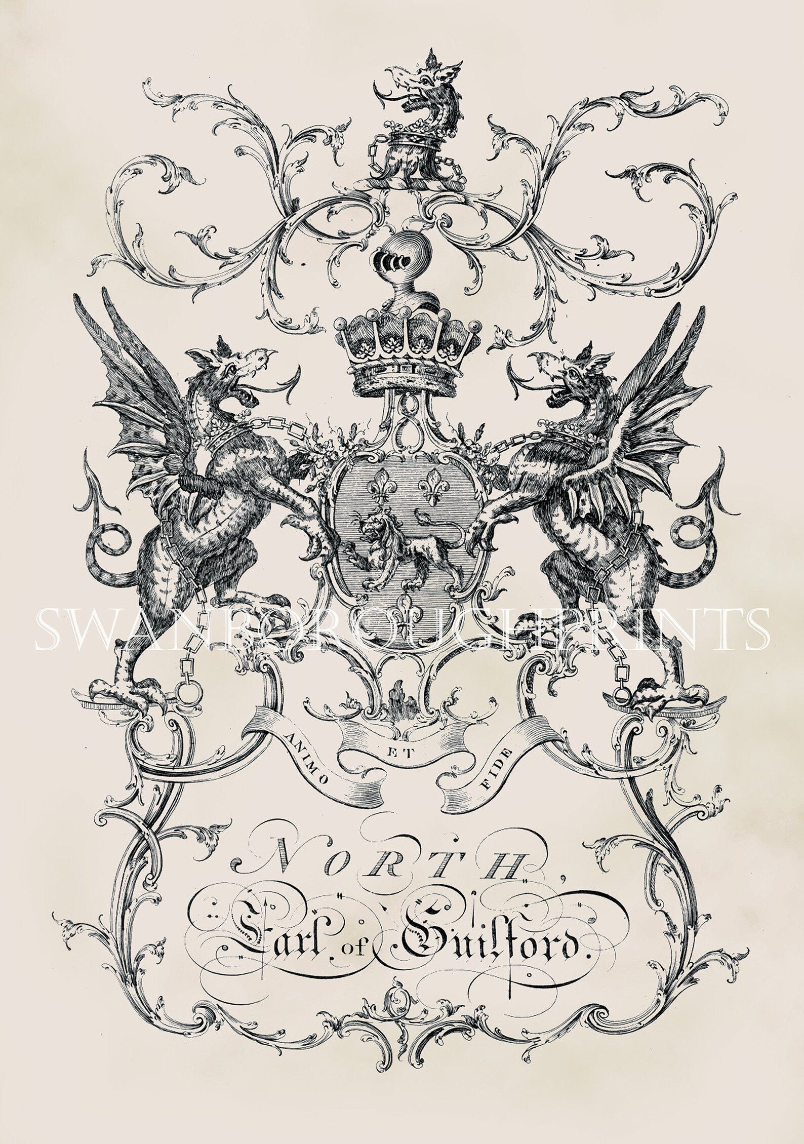Heraldry Crest North Earl of Guildford Family Coat of Arms, Antique ...