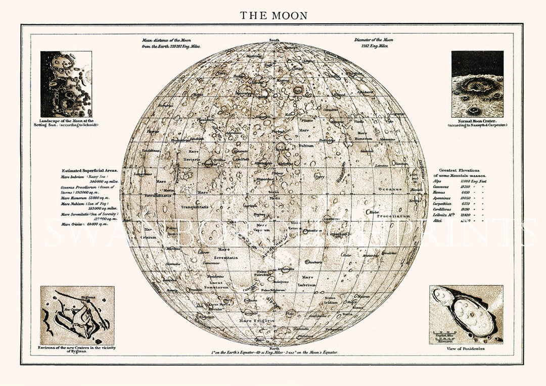 Luna Map Wall Art Astronomy Map Moon Map Astronomy Print Luna Map Print ...