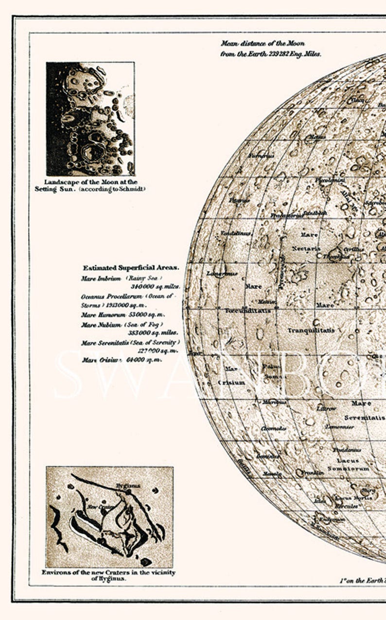 Luna Map Wall Art Astronomy Map Moon Map Astronomy Print Luna Map Print ...