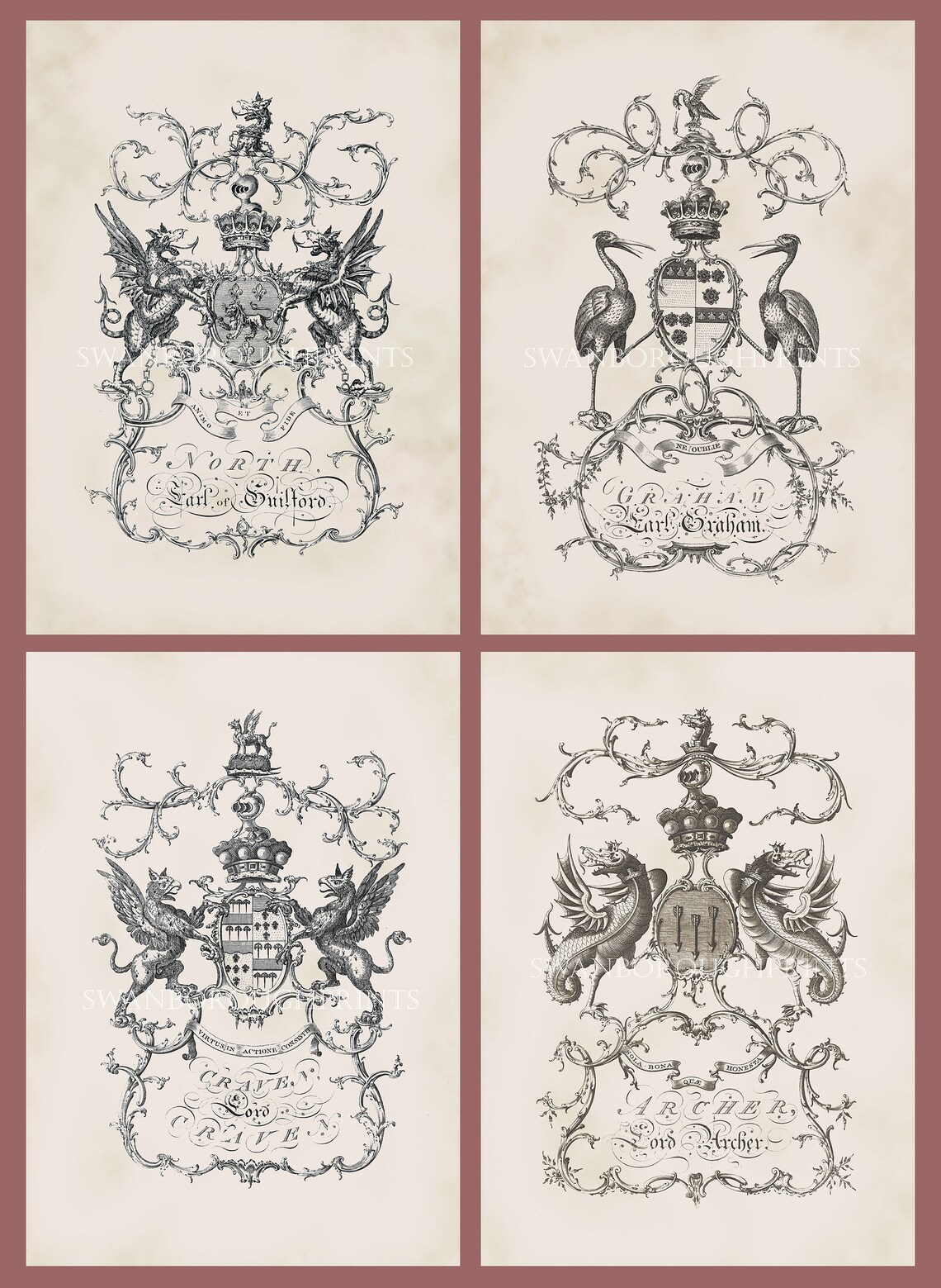 Heraldry Crest North Earl of Guildford Family Coat of Arms, Antique ...