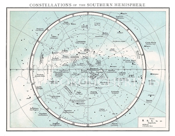 Southern Hemisphere Constellations Map Astronomy Print Taken - Etsy