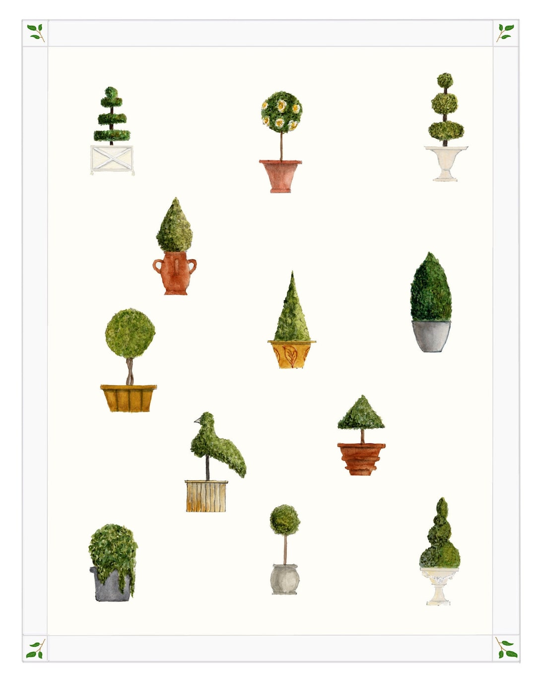 12 Topiary Trees Originally Hand Drawn and Painted With Watercolour ...