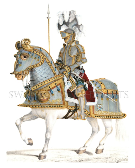 White Stallion and Knight in Armour Highly Decorative Print - Etsy