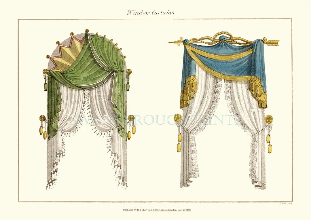 Curtain Dressing Window Print. Window Drapes Bedroom Prints Interior ...
