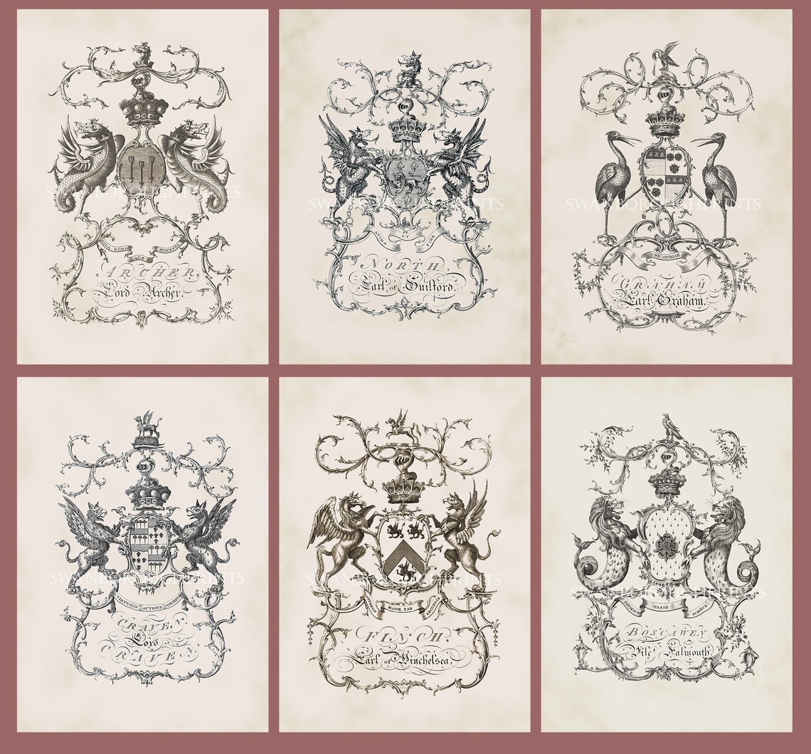 Heraldry Crest North Earl of Guildford Family Coat of Arms, Antique ...