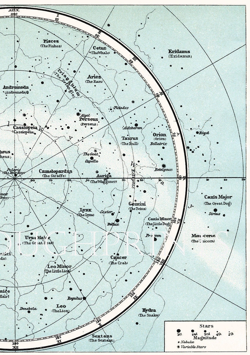 Northern Hemisphere Constellations Map, Astronomy Print Taken From an ...