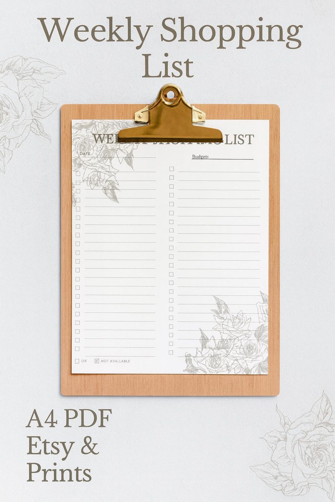 Weekly Shopping List | Printable Grocery List | Floral Minimalist ...