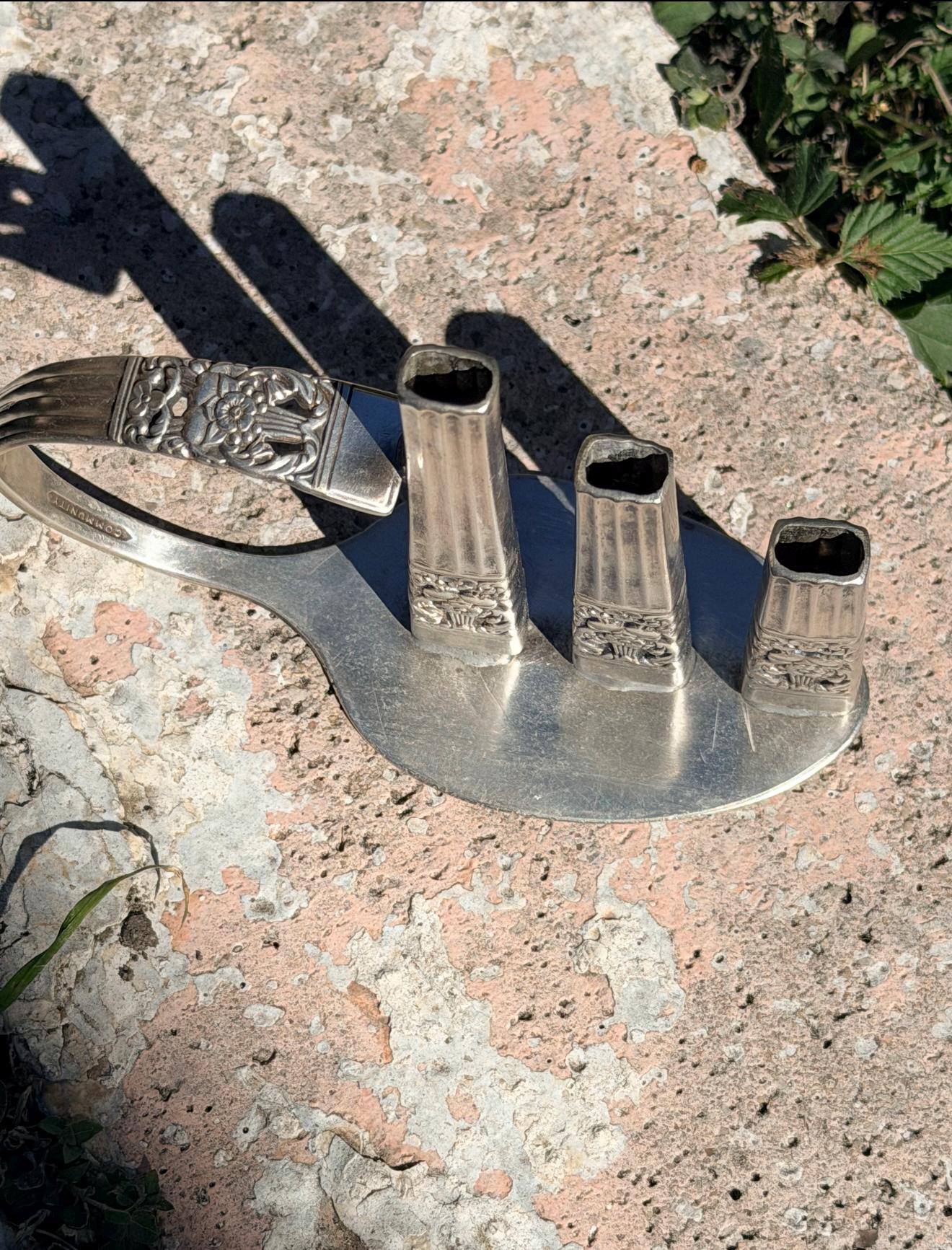 Signed Spoon Art Flower Vase- Upcycled Silverplate Bud Vase- Don Ball ...