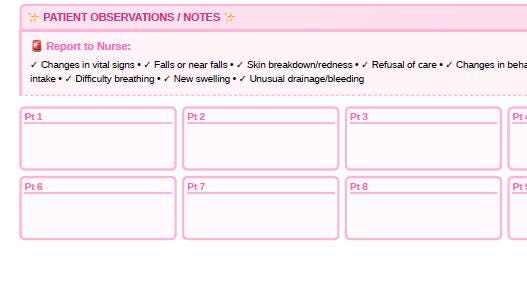 CNA Kardex Sheet - 10 Patient Assignment | Cute Pink ADL Documentation ...