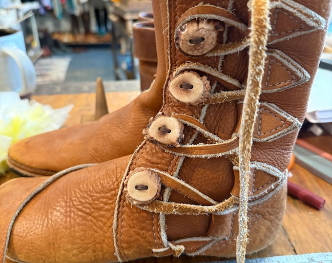 Handmade Leather Moccasin Boots With Antler Buttons - Women's Size 8 - Etsy