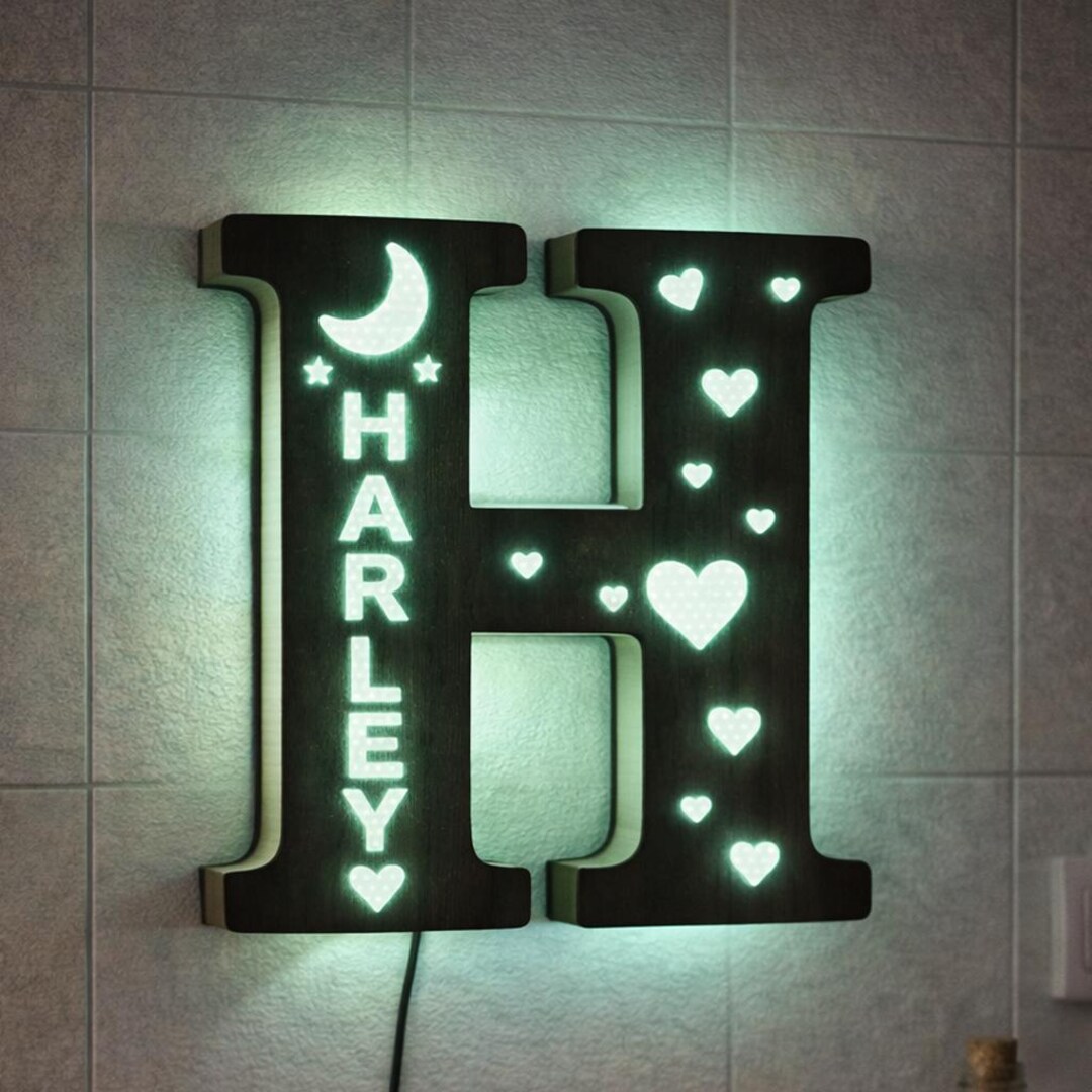 Personalized Name Letter Light – Wooden & Epoxy LED Wall Sign, Custom ...