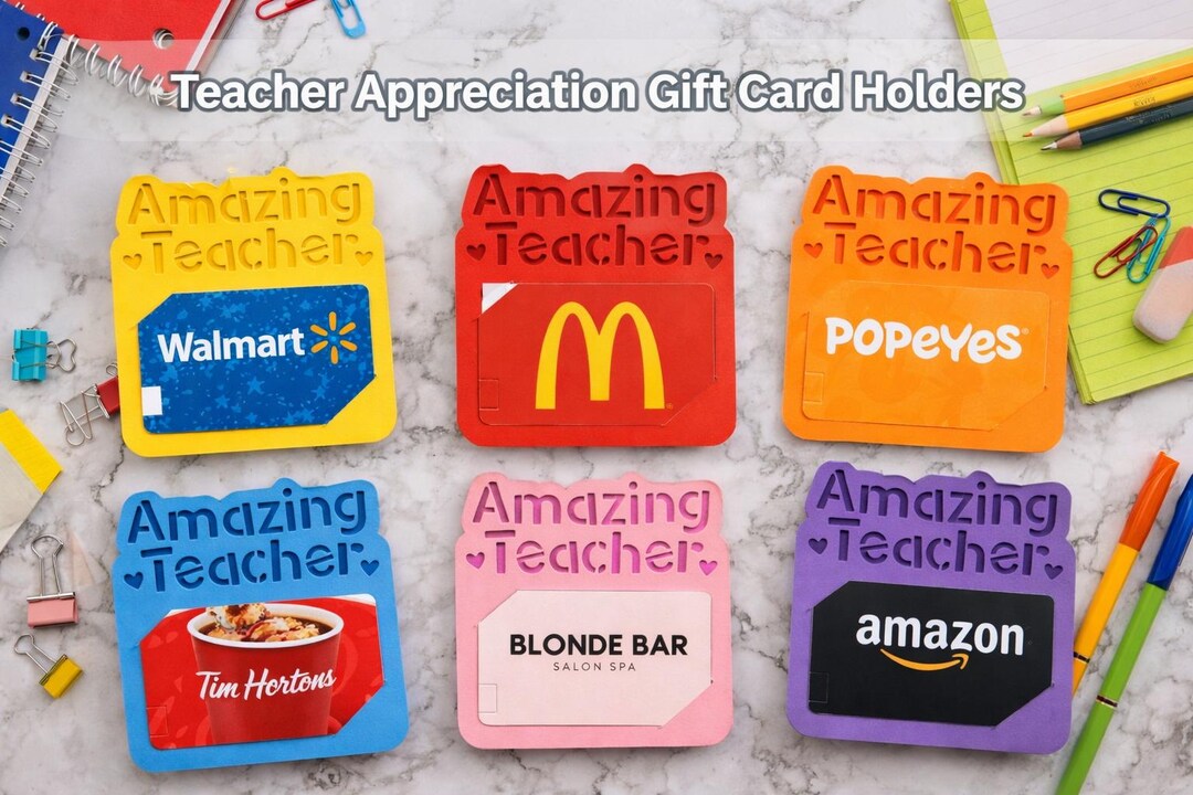 Teacher Gift Card Holder Set, Teacher Appreciation Gift, Personalized ...