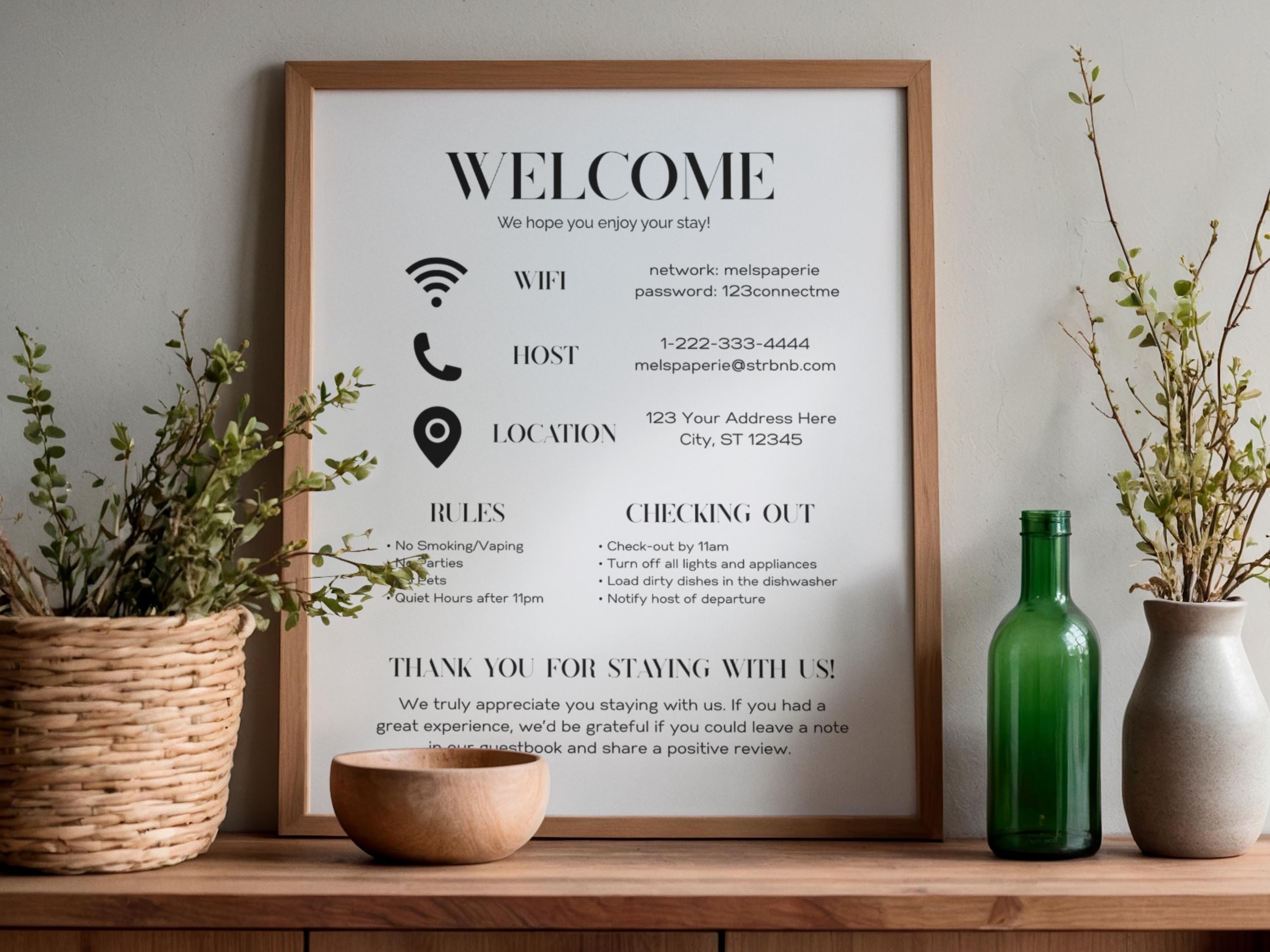 Modern Editable Simple Welcome Sign Airbnb Vrbo Short Term Rental ...