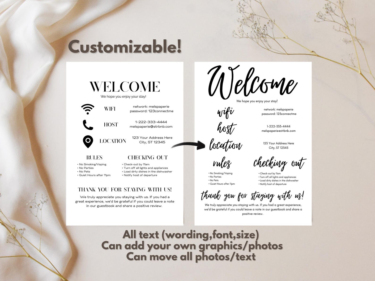 Modern Editable Simple Welcome Sign Airbnb Vrbo Short Term Rental ...