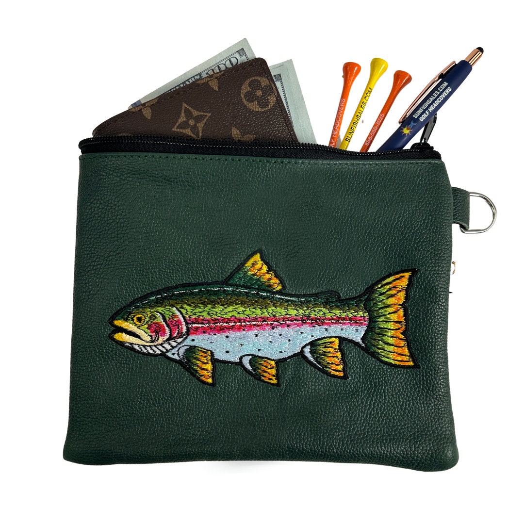 Sunfish Hand Embroider Trout Genuine Leather Golf Valuables Pouch ...