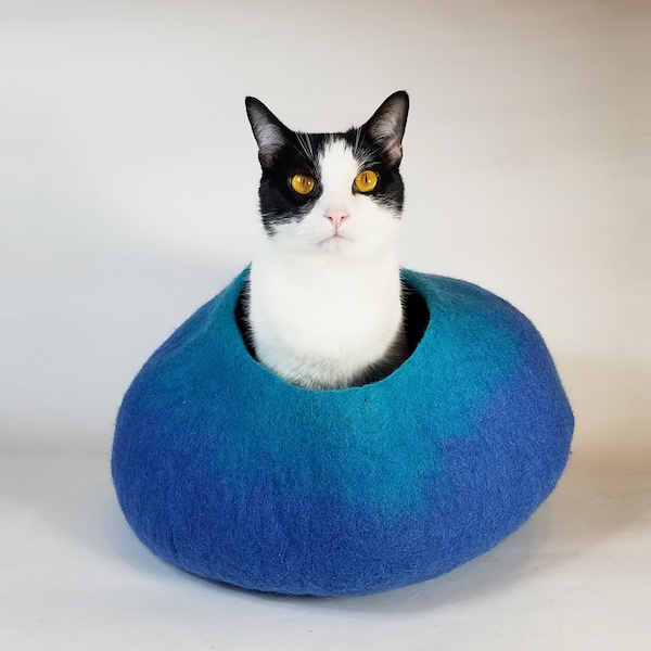 Wool Felt Cat Cave Blue - Etsy