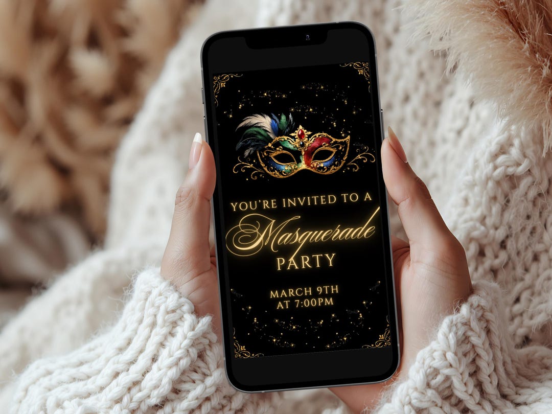 Editable Animated Masquerade Ball Invite | Masked Party Black Tie ...