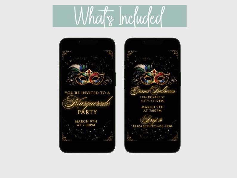 Editable Animated Masquerade Ball Invite | Masked Party Black Tie ...