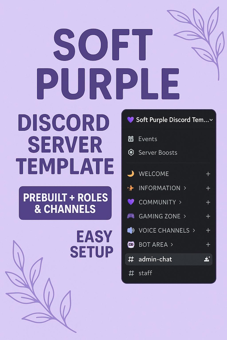 Soft Purple Discord Server Template | Aesthetic Prebuilt Discord Setup ...