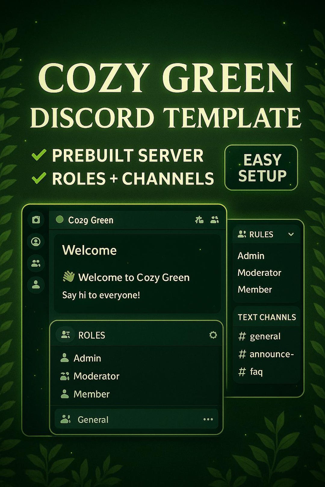 Cozy Green Discord Server Template | Prebuilt Community Setup - Etsy