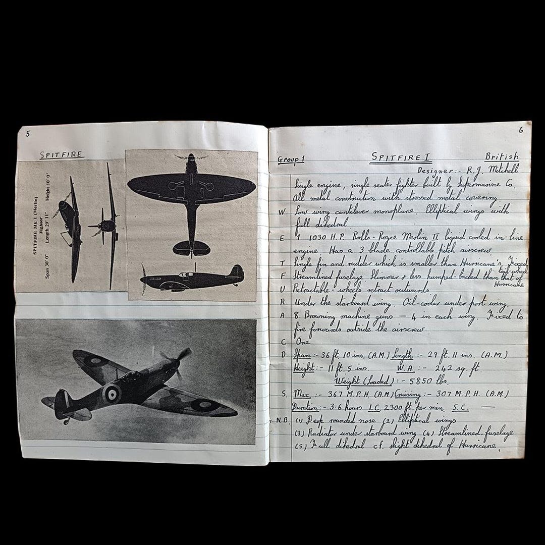 Amazing, Handwritten Aircraft Recognition Book C.1939. Meticulosly ...