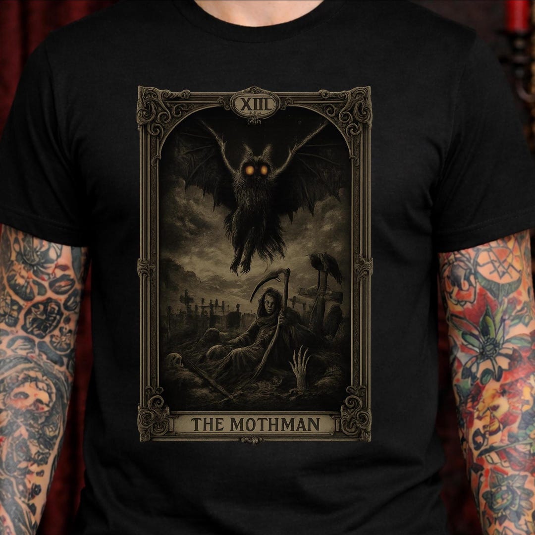 Mothman Death Tarot Shirt, Gothic Cryptid Folklore, Dark Esoteric ...