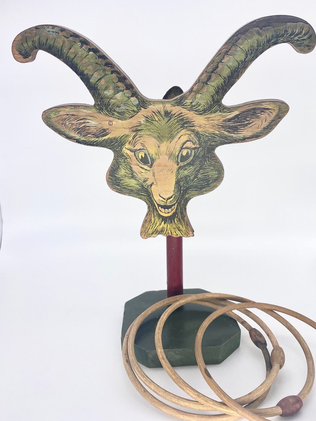 Goat Ring Toss Carnival Game Lithograph Wood on Stand Antique Toy ...