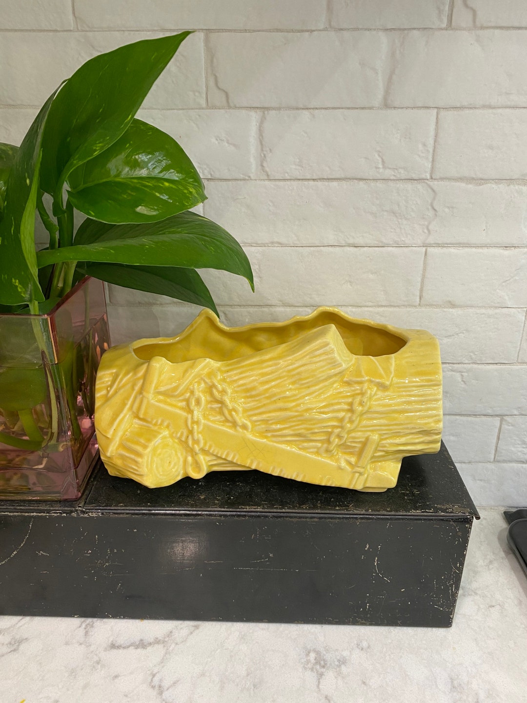 Mccoy Pottery Planter Yellow Log Saw Chain Signed Vintage 1954 Indoor ...
