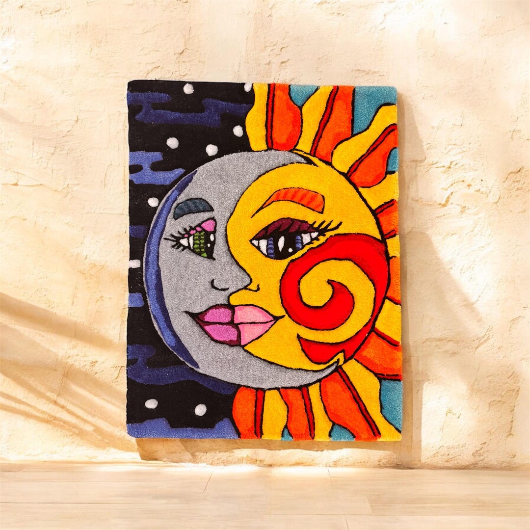 Sun & Moon Artistic Rug – Handmade Boho Statement Piece- Tufting Decor ...