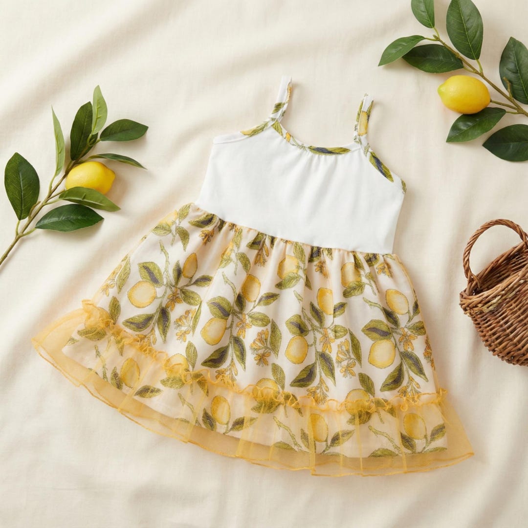 Lemon Print Baby Dress 6-9M | Yellow Citrus Tulle Tutu | Summer Fruit ...