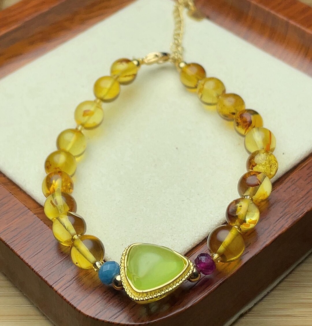 Natural Stone Beeswax Elasticity Bracelet | Handmade Gemstone Jewelry ...