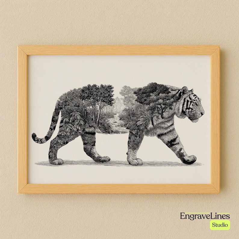 Tiger Double Exposure Laser Engraving Design | Wildlife Art (PNG, SVG ...