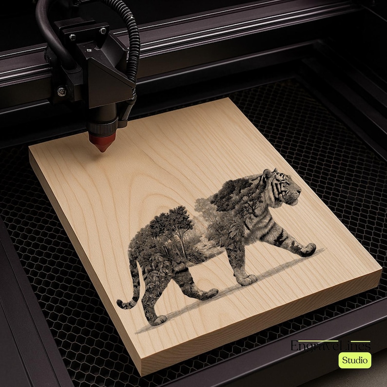 Tiger Double Exposure Laser Engraving Design | Wildlife Art (PNG, SVG ...