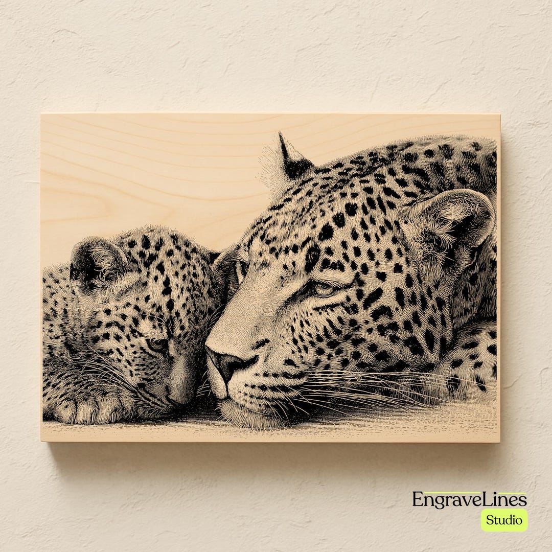 Leopard Mother and Cub Engraving File, Wildlife Animal Laser Engraving ...