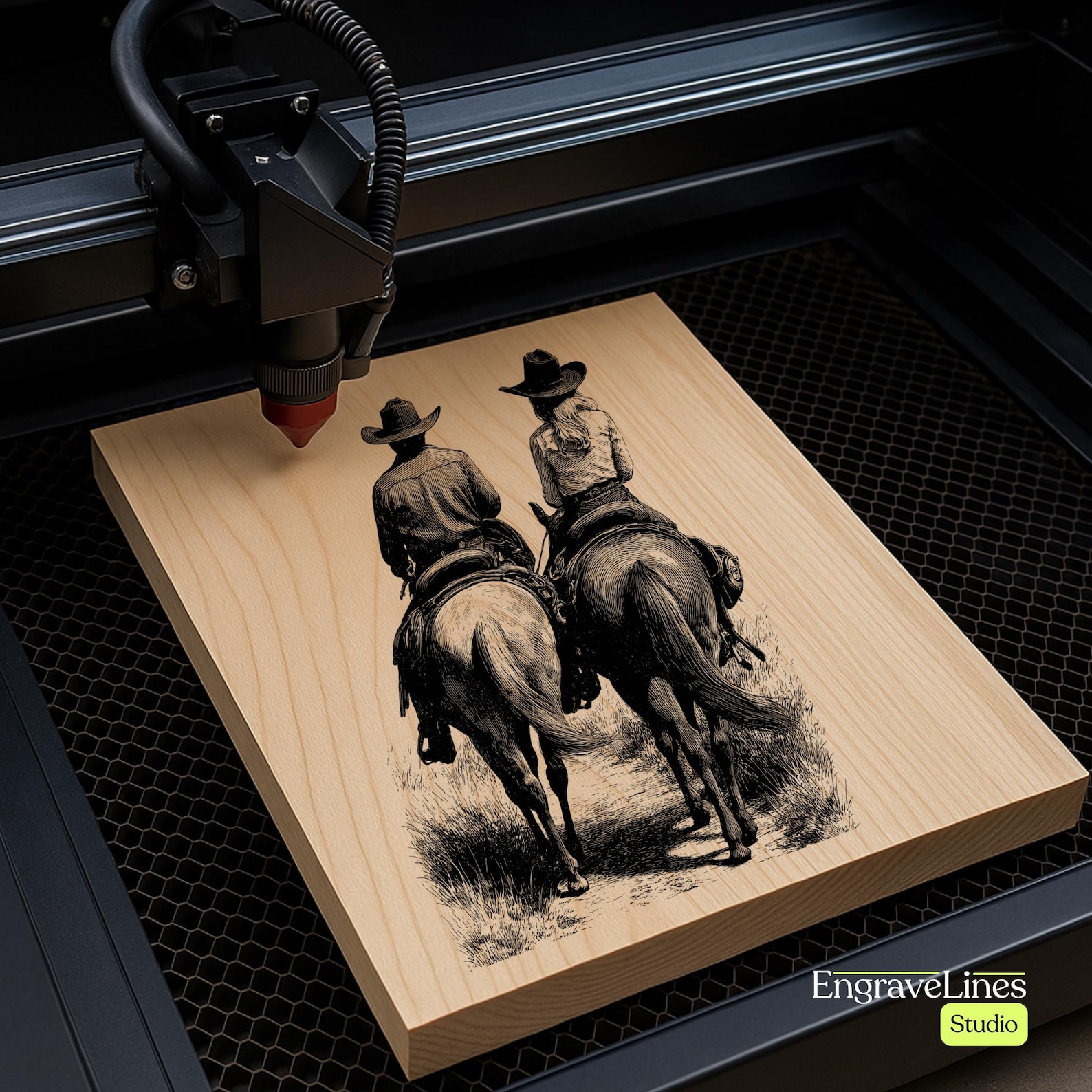 Cowboy Couple Horseback Engraving | Western Laser File (PNG SVG JPG) - Etsy
