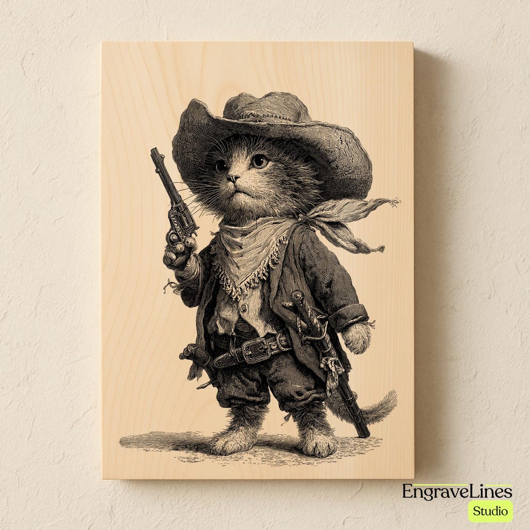 Cowboy Cat | Funny Western Kitten Laser Engraving File (SVG, PNG, JPG ...