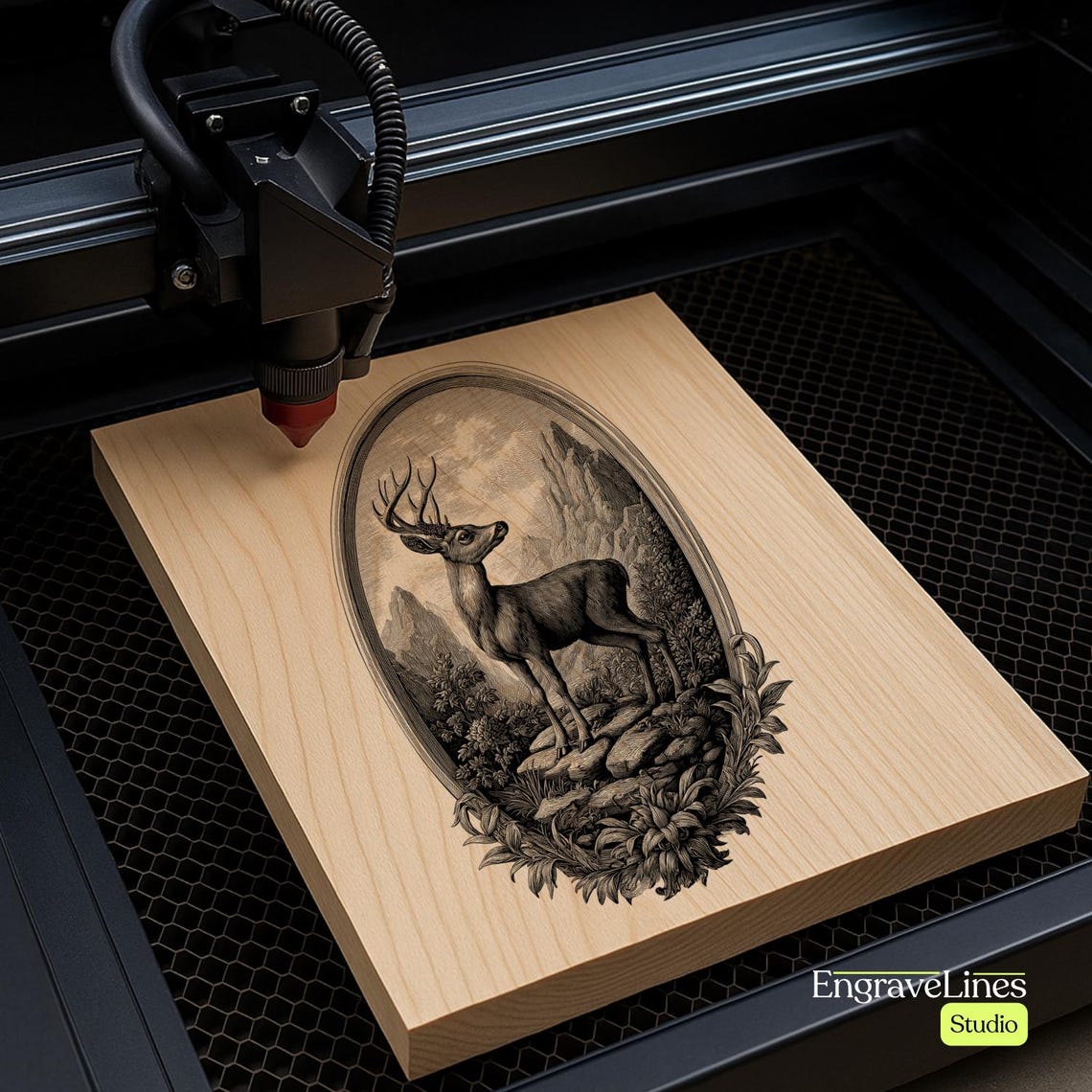 Vintage Stag Engraving Design | Rustic Wildlife Art (SVG, PNG, JPG) - Etsy