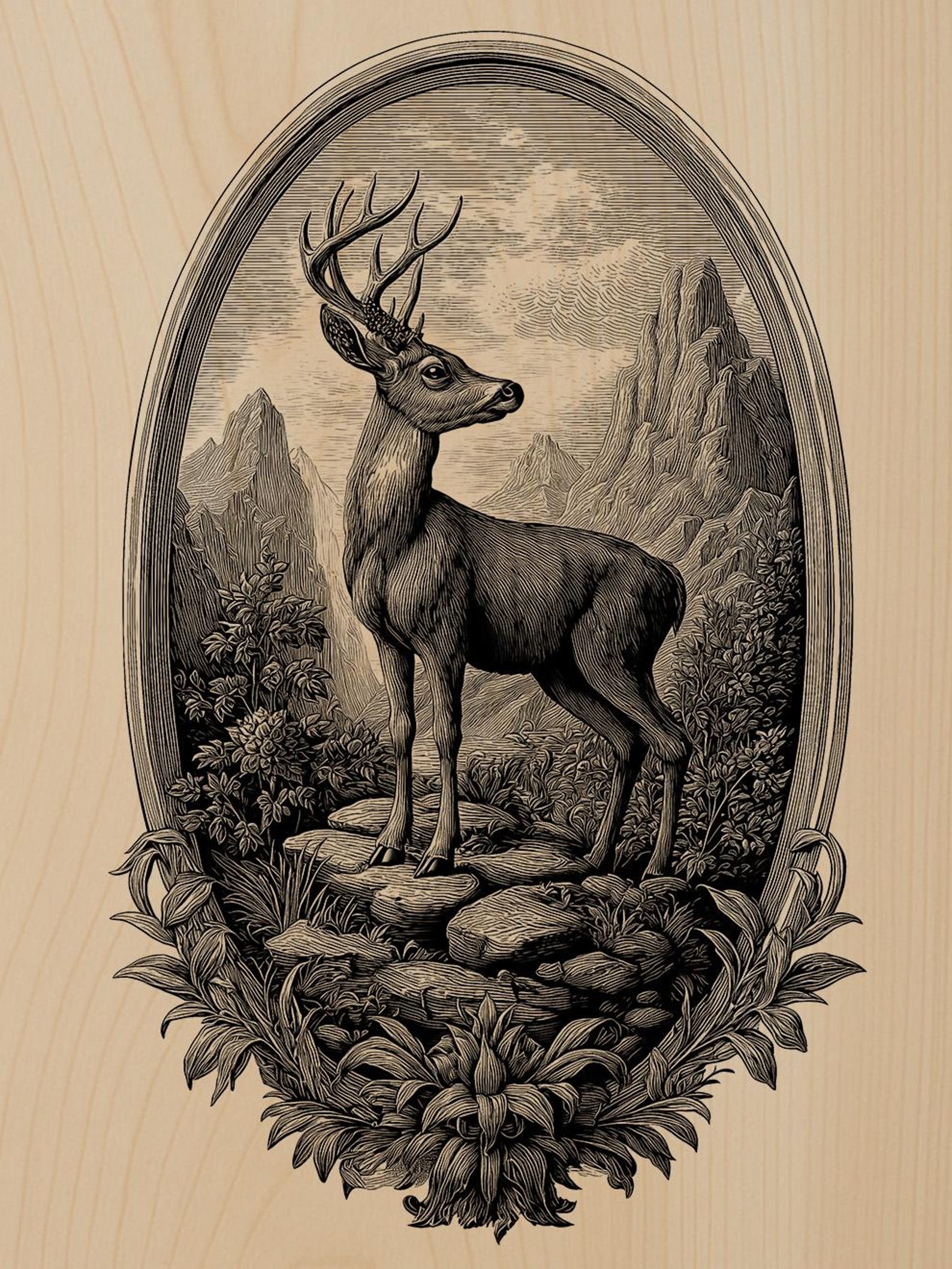 Vintage Stag Engraving Design | Rustic Wildlife Art (SVG, PNG, JPG) - Etsy