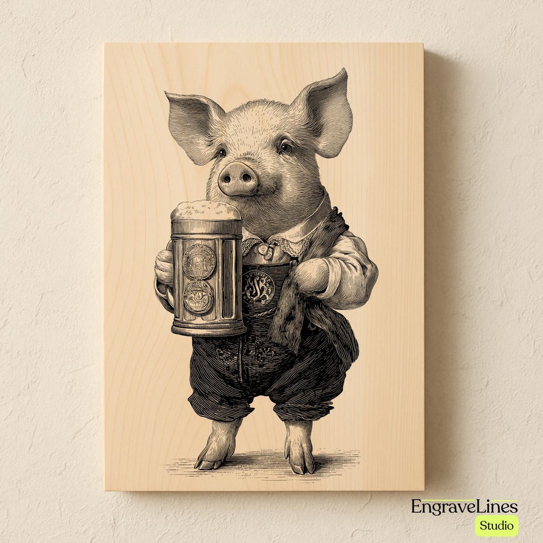 Pig Beer Engraving File | Funny Pig With Beer Stein Laser Engraving PNG ...